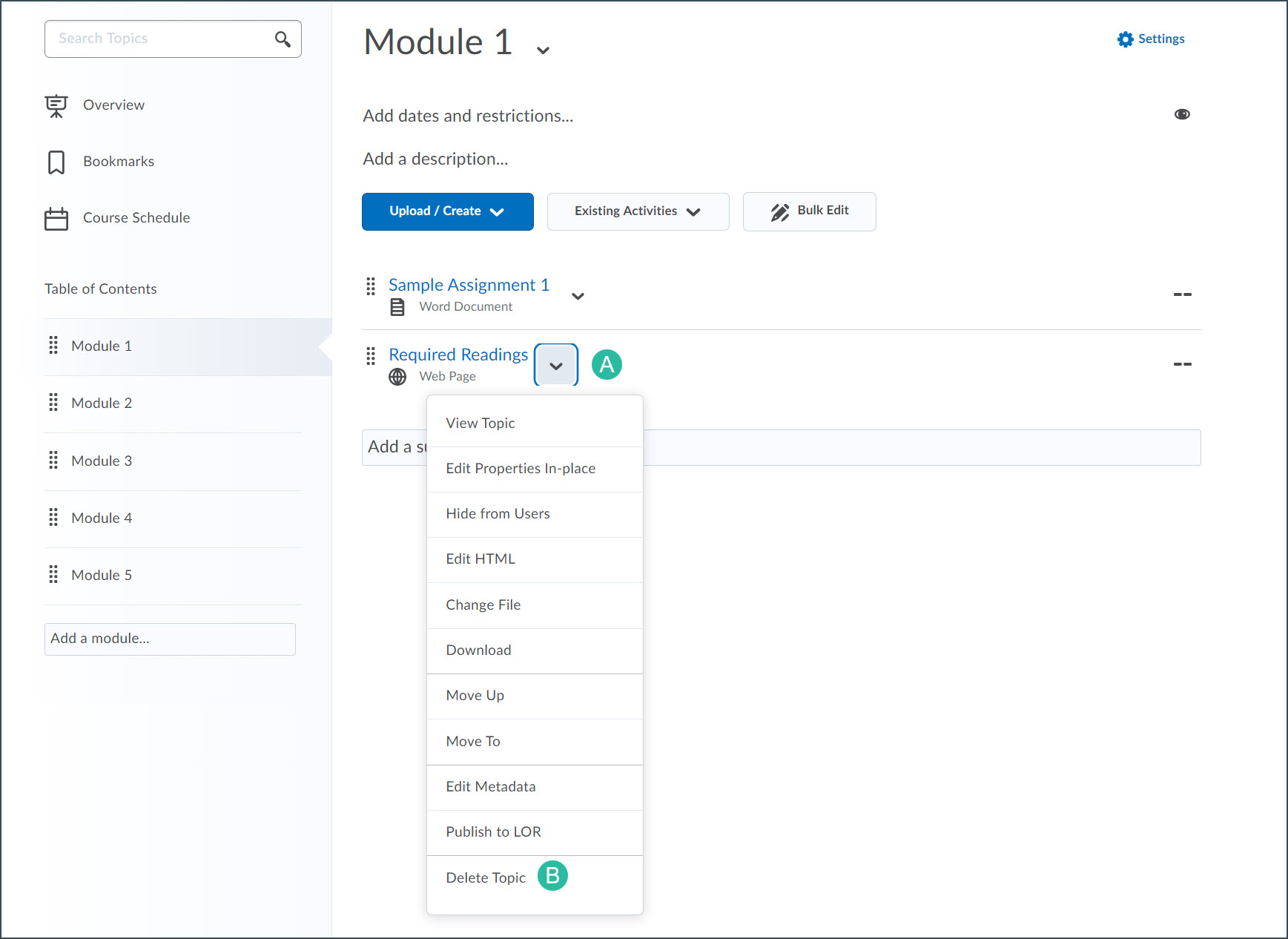 Deleting Modules and Topics in D2L Content | Content | Tools | Desire2Learn | Technology ...